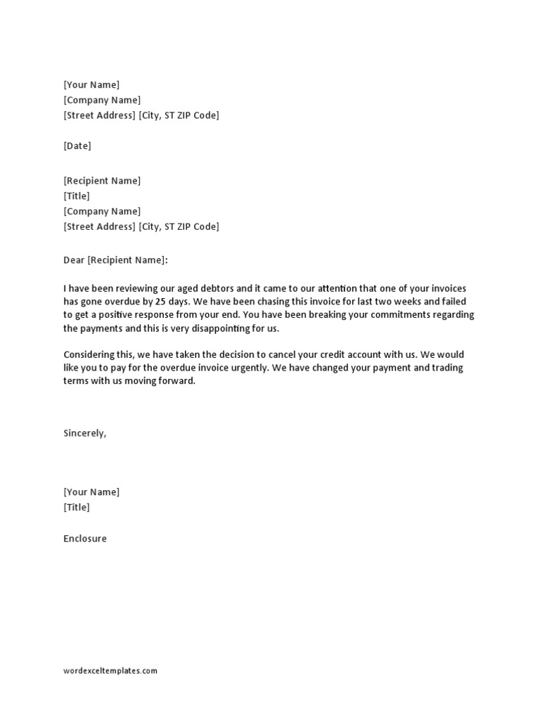 Letter To Cancel or Withdraw A Customer's Credit Account | PDF