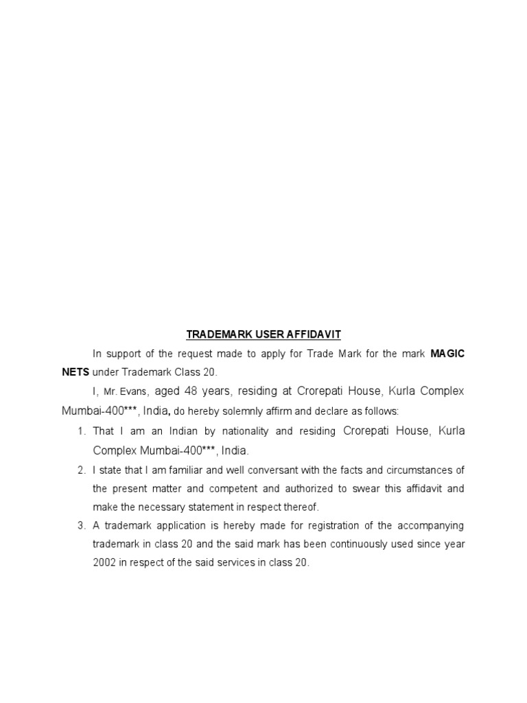 Trademark User Affidavit | PDF