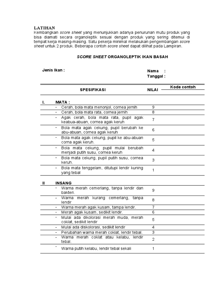 Form 4. Scoresheet Organoleptik | PDF
