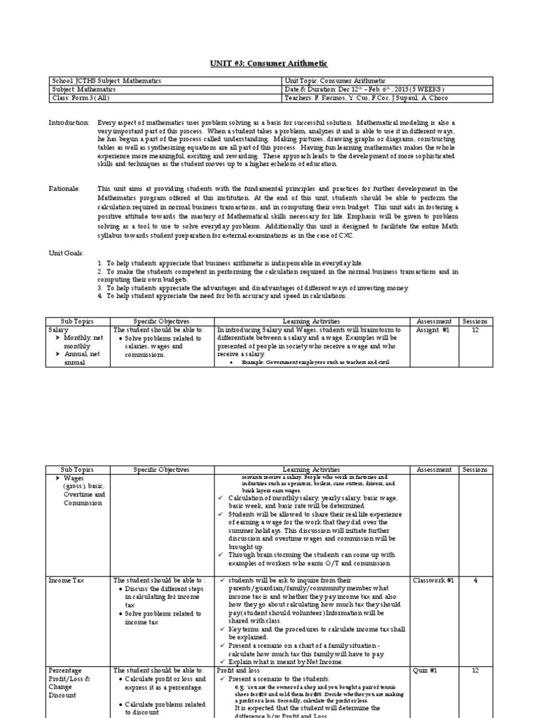 Unit #3 Consumer-Arithmetic | PDF | Salary | Income Statement