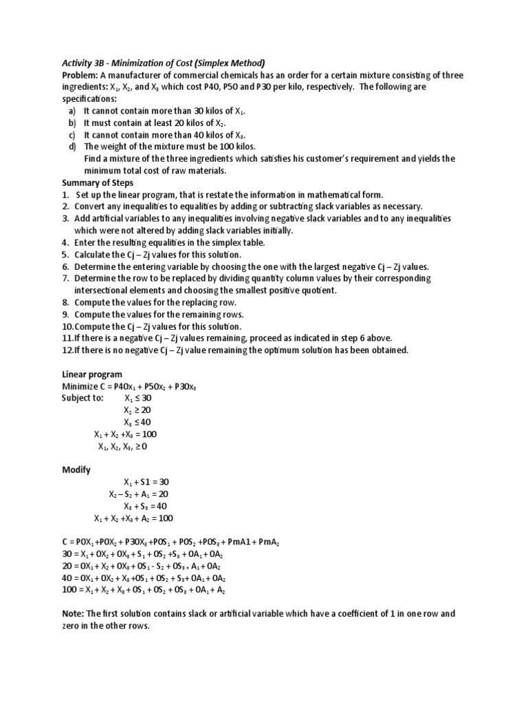 Cost Minimization for Chemists | PDF | Linear Programming ...