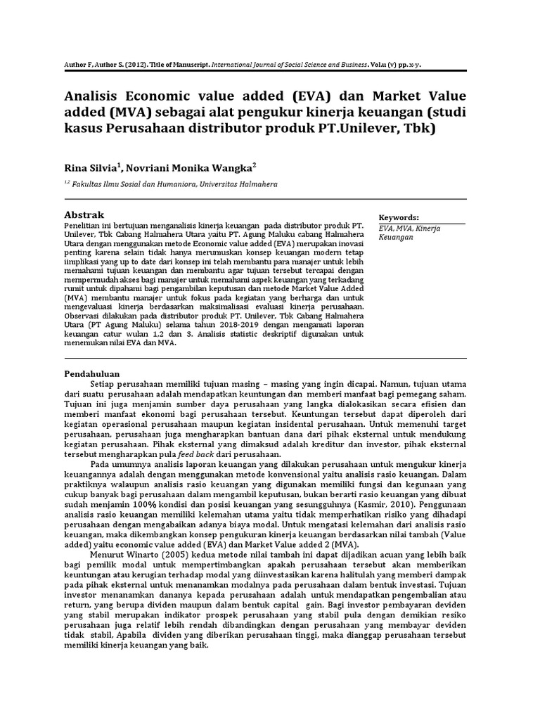 Analisis Economic Value Added (EVA) Dan Market Value Added (MVA) Sebagai Alat Pengukur Kinerja ...