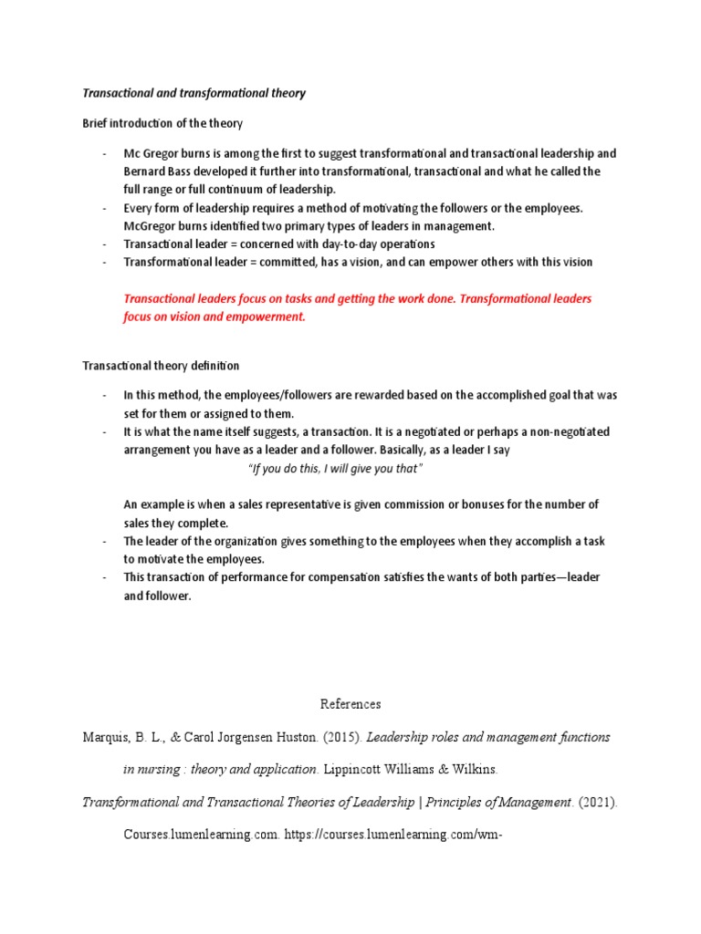 Transactional and Transformational Theory | PDF | Career & Growth ...