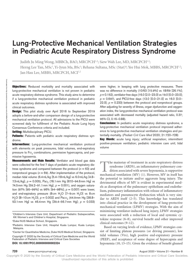 Lung Protective Mechanical Ventilation Strategies in Pediatric Acute ...