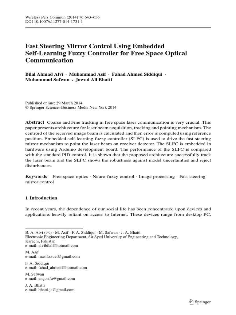 Fast Steering Mirror Control Using Embedded Self Learning Fuzzy Controller | PDF | Optical Fiber ...