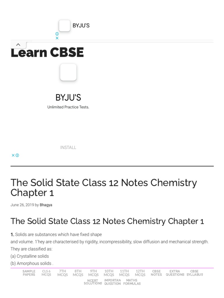 The Solid State Class 12 Notes Chemistry Chapter 1 - Learn CBSE | PDF ...