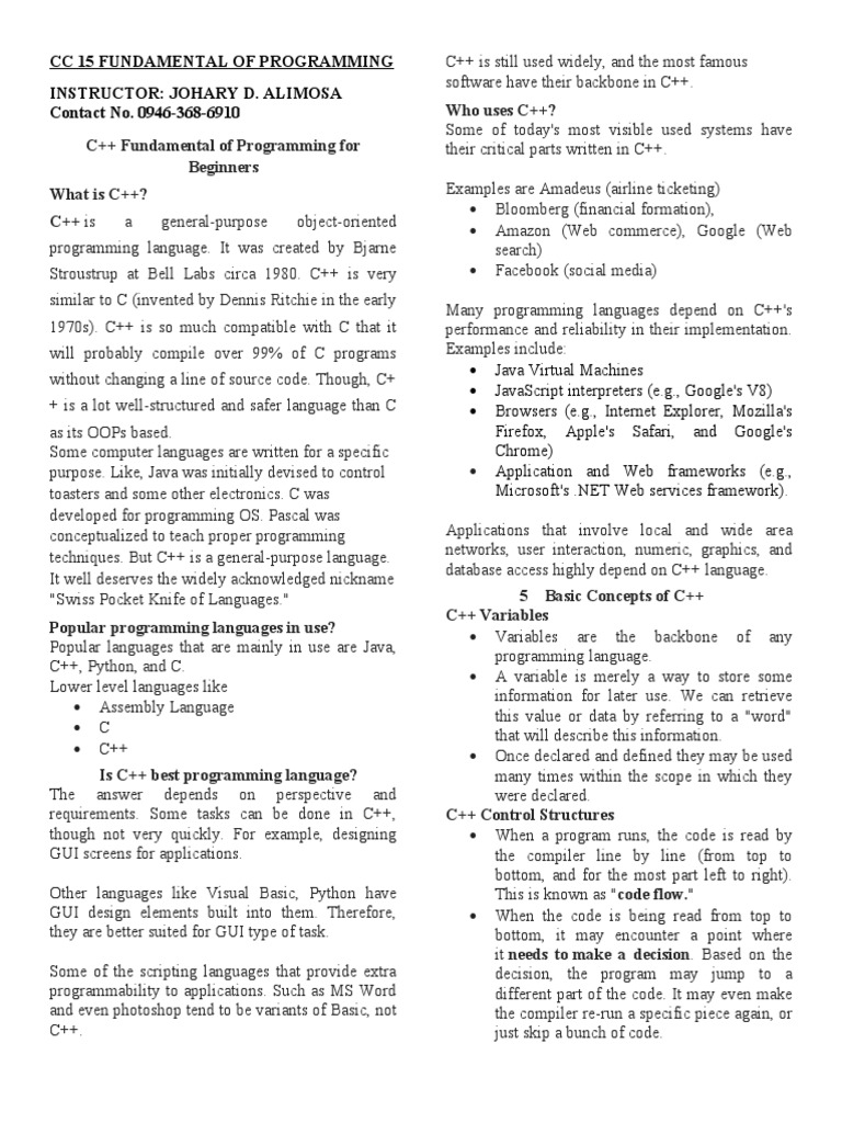 CC 15 Fundamental of Programming | PDF | C++ | Computer Programming