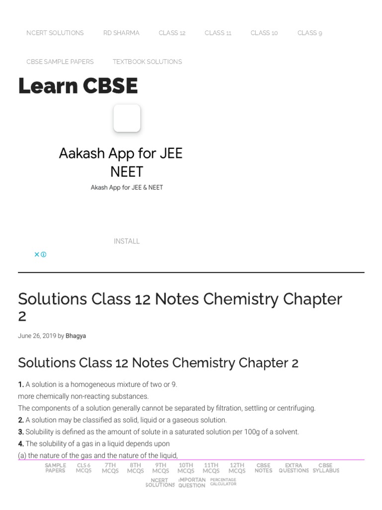 Solutions Class 12 Notes Chemistry Chapter 2 - Learn CBSE | PDF ...