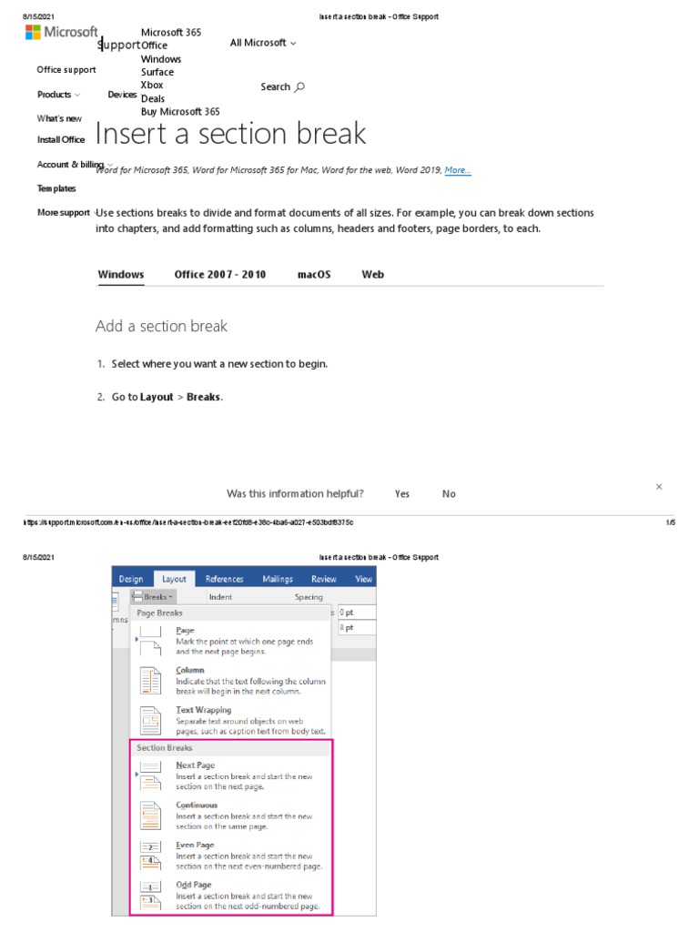 Section Breaks in Word Guide | PDF | Page Layout | Software