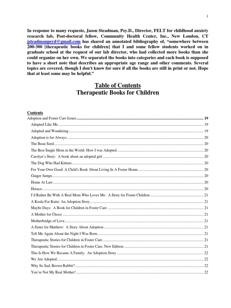 Therapeutic Books for Children: An Annotated Bibliography of Resources ...