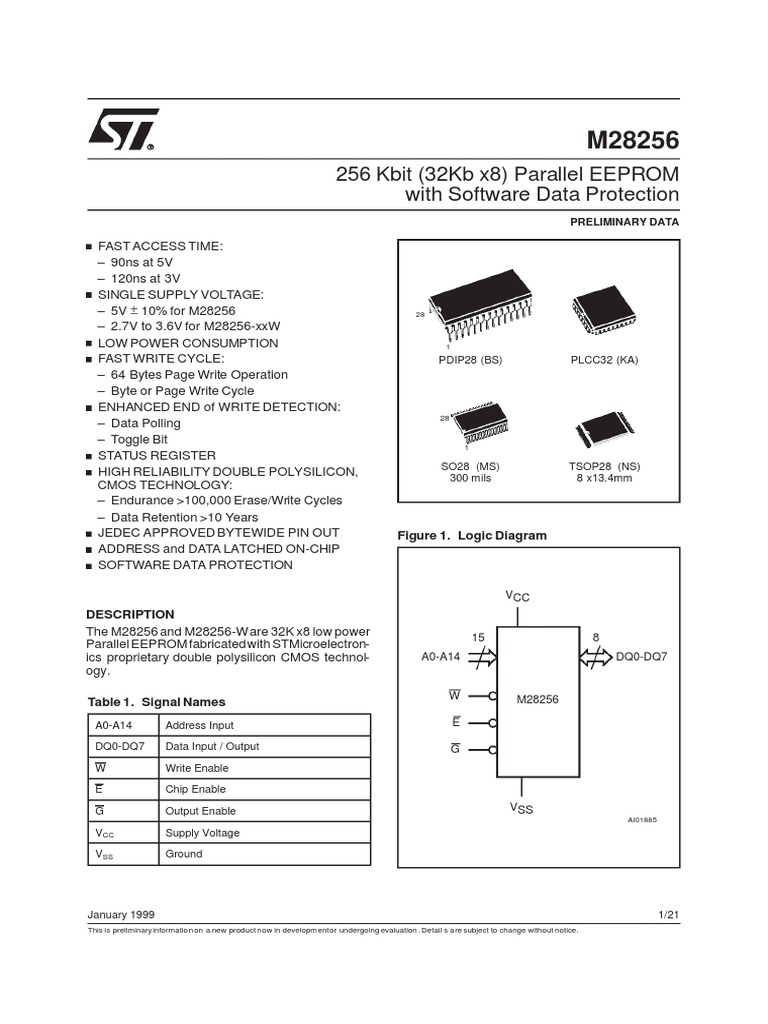 256 Kbit (32Kb x8) Parallel EEPROM With Software Data Protection | PDF ...