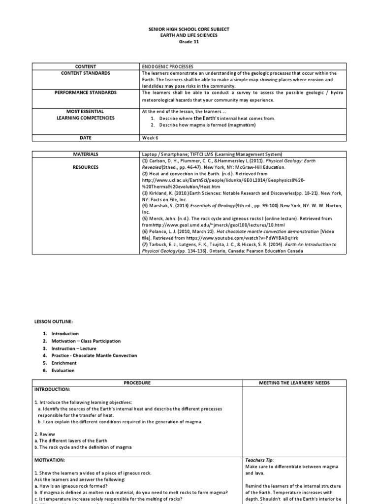 Grade 11 Earth Science Lesson 6: Magma | PDF | Magma | Rock (Geology)