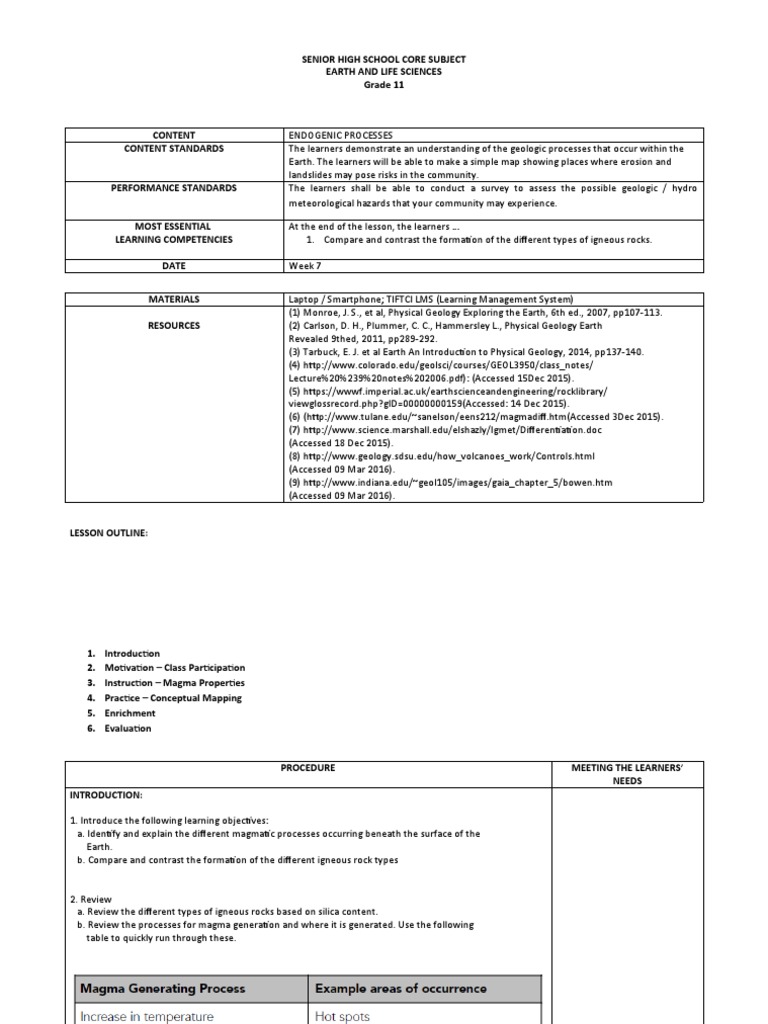 Magmatism in Grade 11 Earth Science | PDF | Magma | Rock (Geology)
