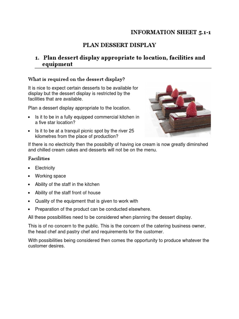 Information Sheet 5.1-1 Plan Dessert Display 1. Plan Dessert Display ...