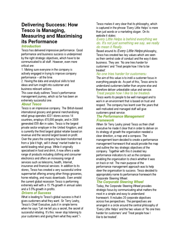 Delivering Success Tesco Case Study On BSC | PDF | Tesco | Retail
