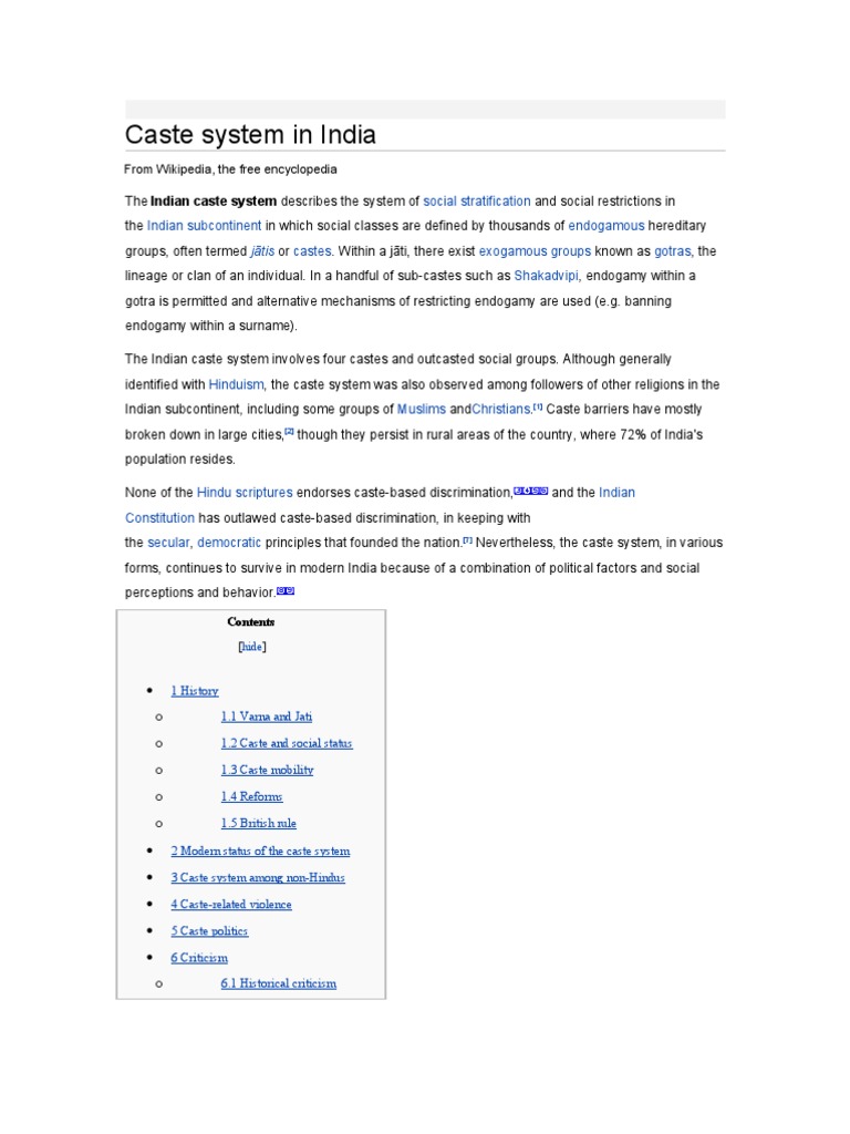 Caste System in India | PDF | Dalit | Caste