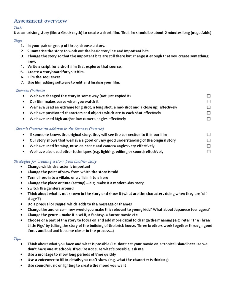 Task Sheet - Short Film | PDF