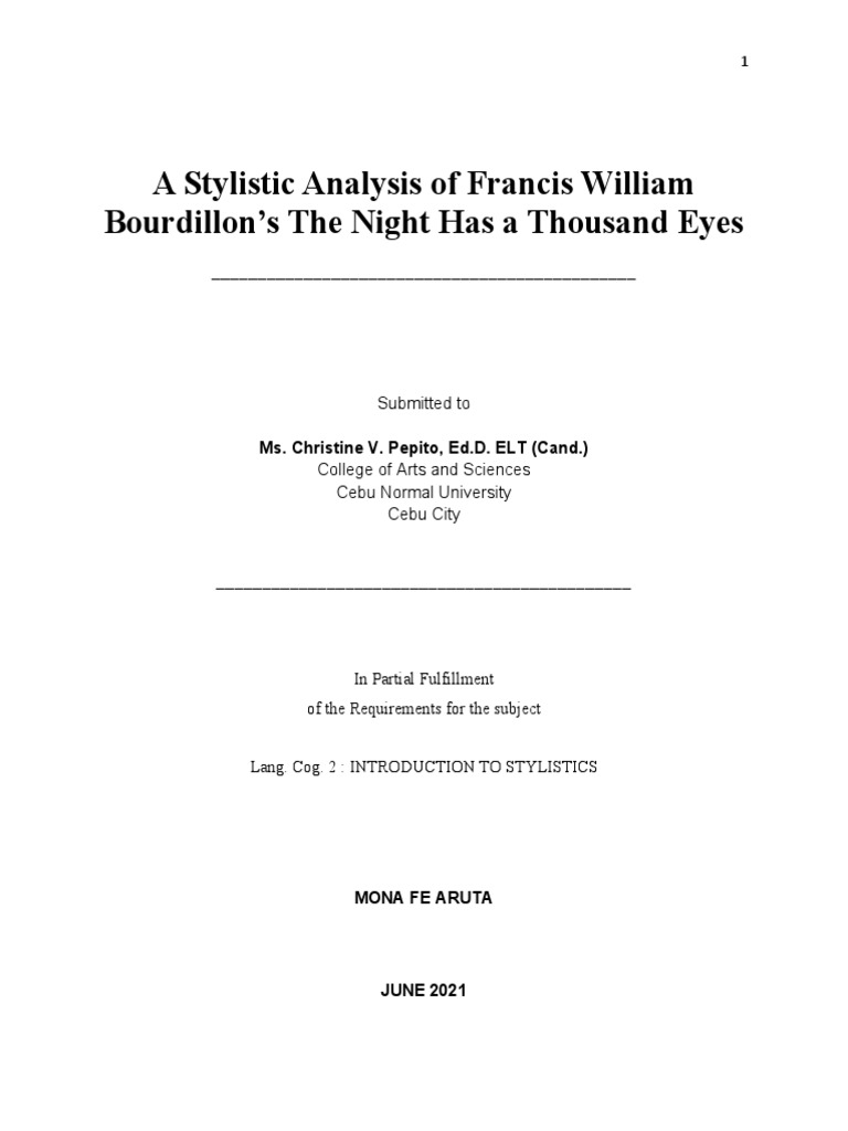 A Stylistic Analysis of Francis William Bourdillon | PDF | Poetry ...