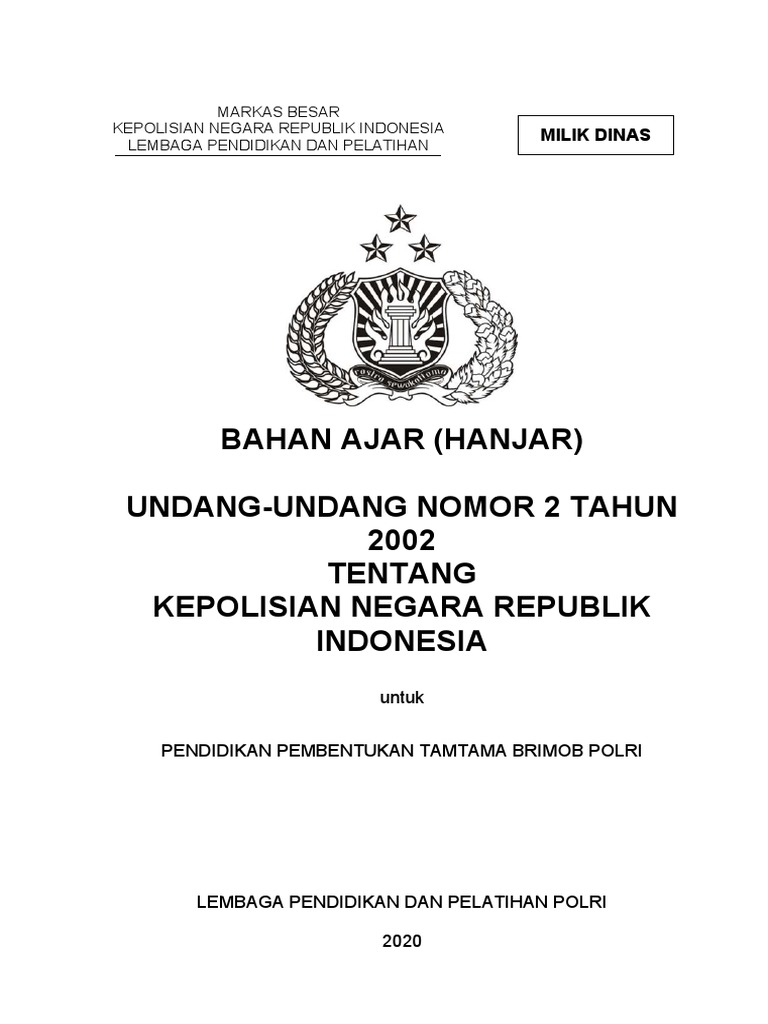 Undang-Undang Nomor 2 Tahun 2002 Tentang Kepolisian Negara Republik Indones | PDF