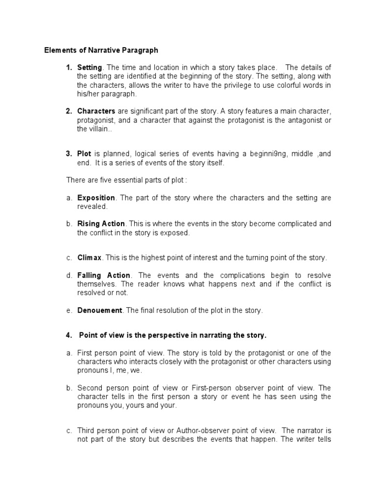Elements of Narrative Paragraph | PDF | Narration | Plot (Narrative)