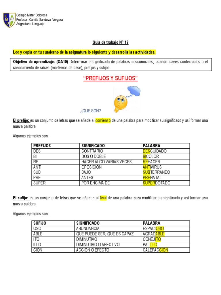 Hojas De Trabajo De Sinónimos Y Sufijos