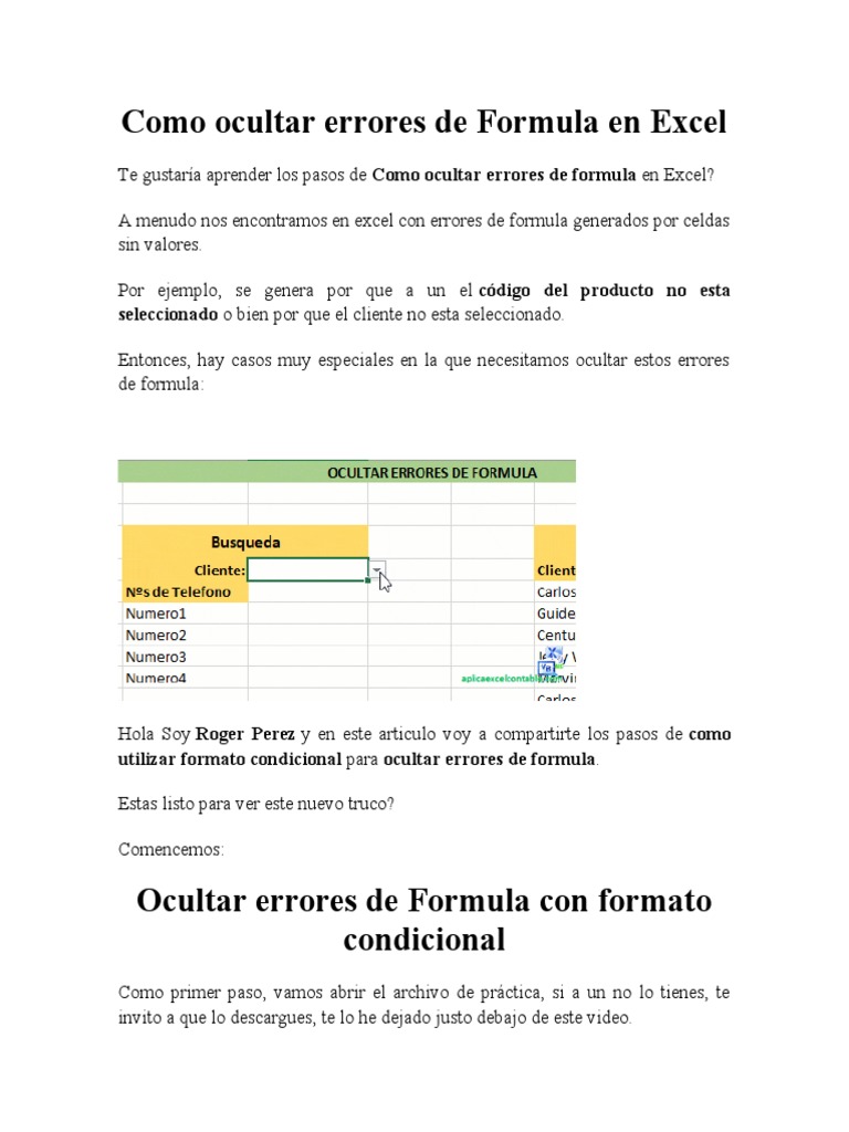Como Ocultar Errores de Formula en Excel | PDF