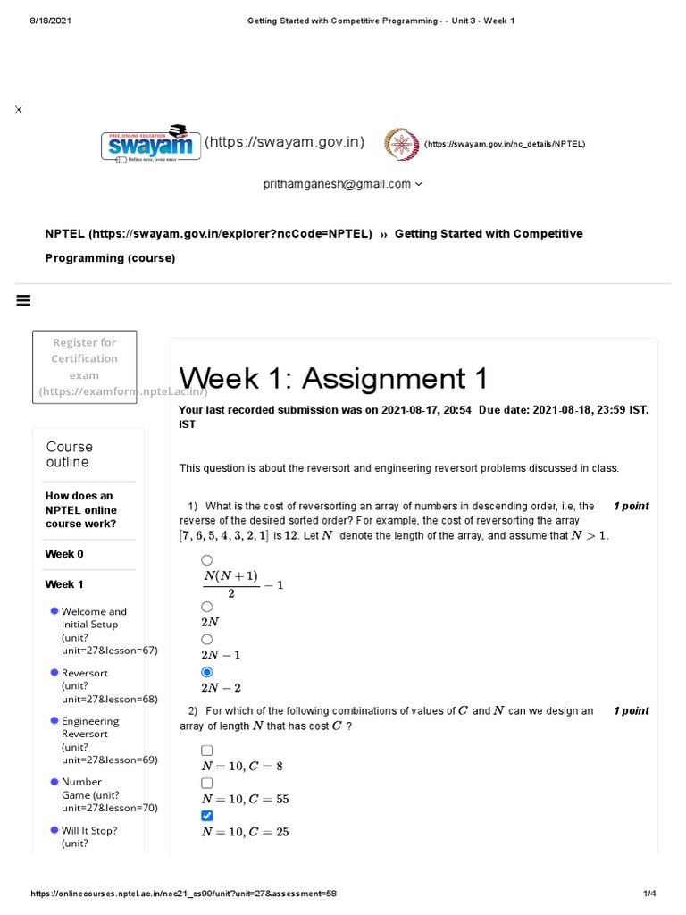 Getting Started With Competitive Programming - Unit 3 - Week 1 | Download Free PDF | Array Data ...