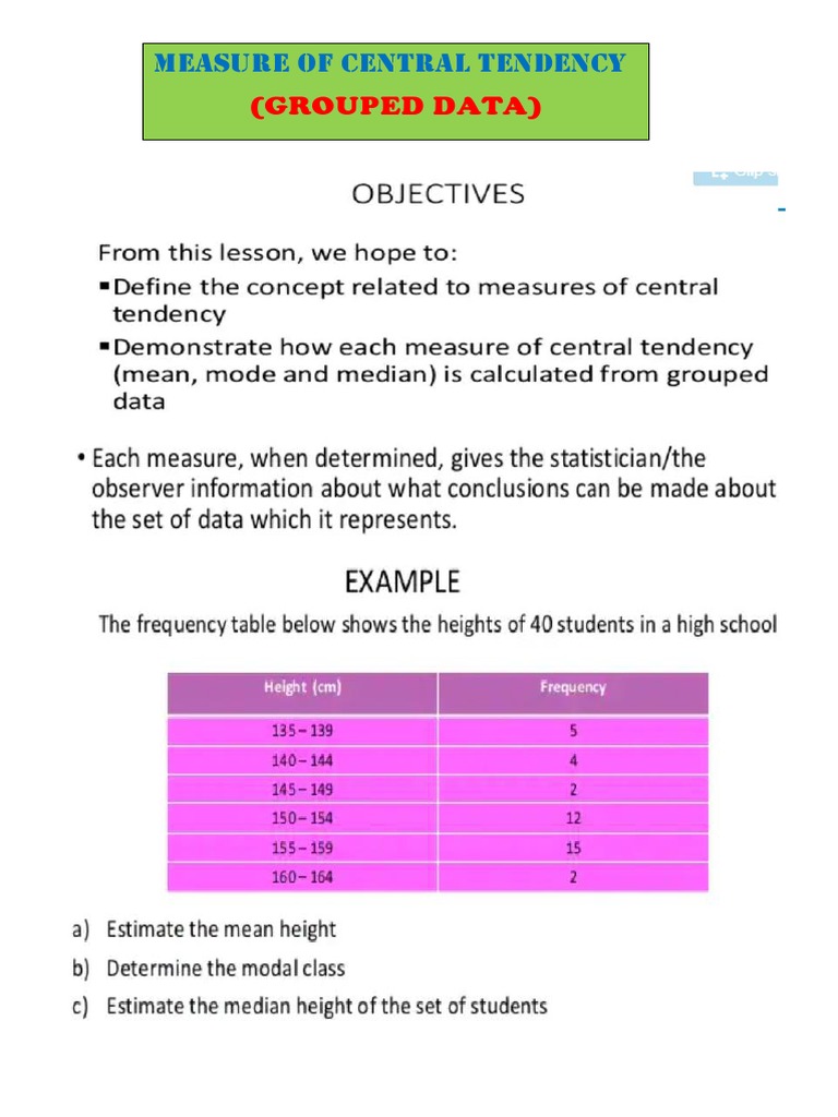 Measure of Central Tendency Grouped Data | PDF | Mode (Statistics) | Mean