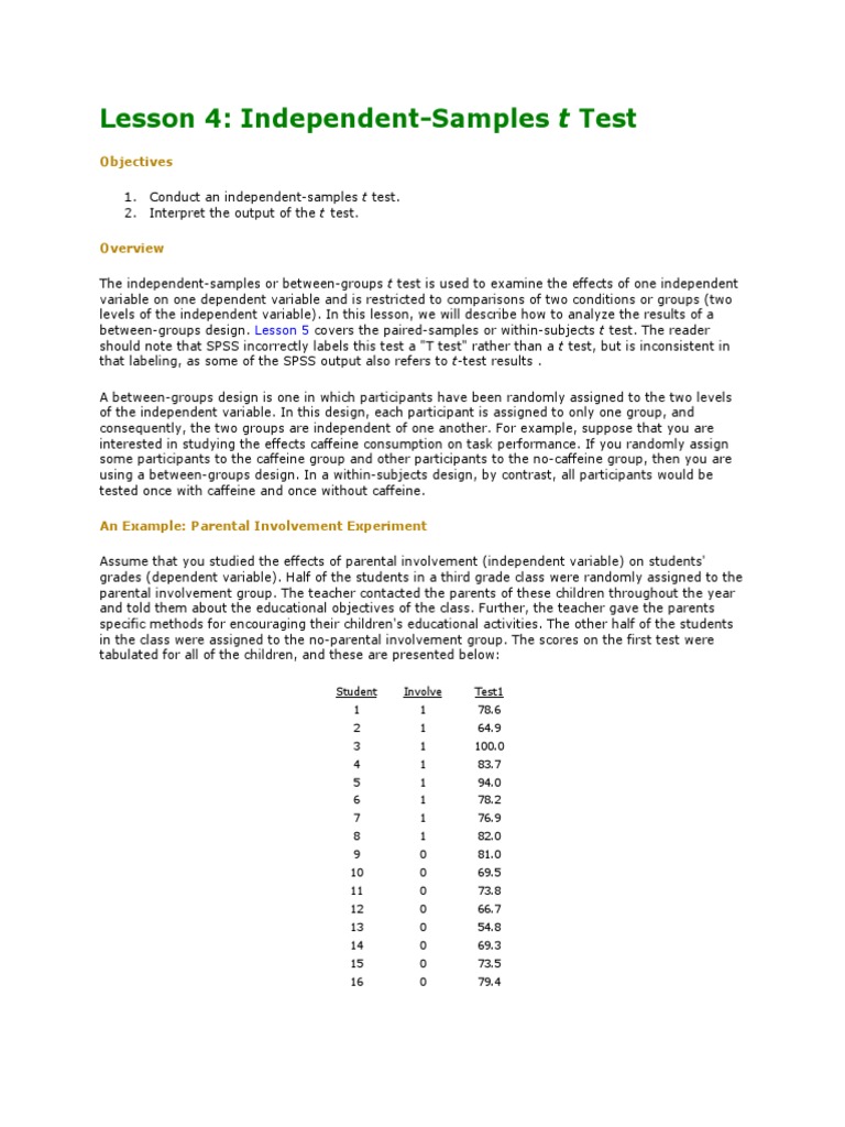 Independent-Samples t Test Guide | PDF | Student's T Test | Variance