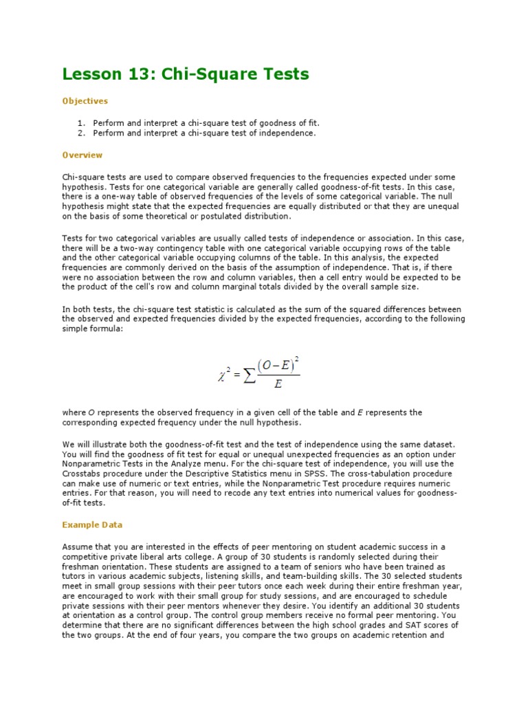 Lesson 13: Chi-Square Tests: Objectives | PDF | Goodness Of Fit | Chi ...