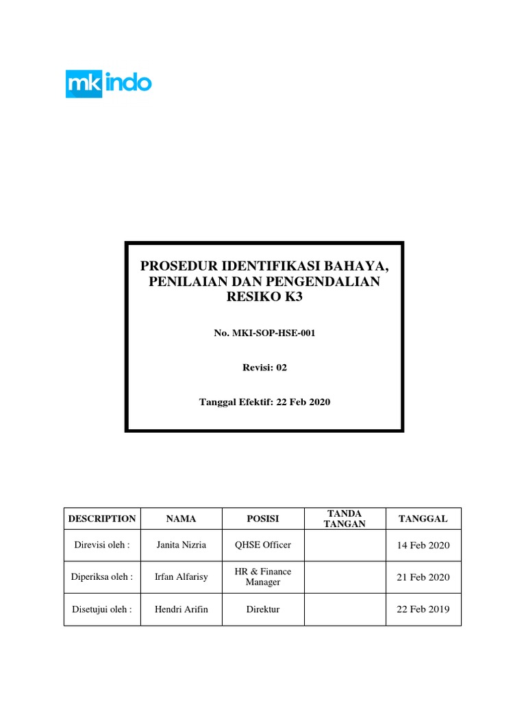 MKI-SOP-HSE-001 Rev 1 Prosedur IBPR | PDF