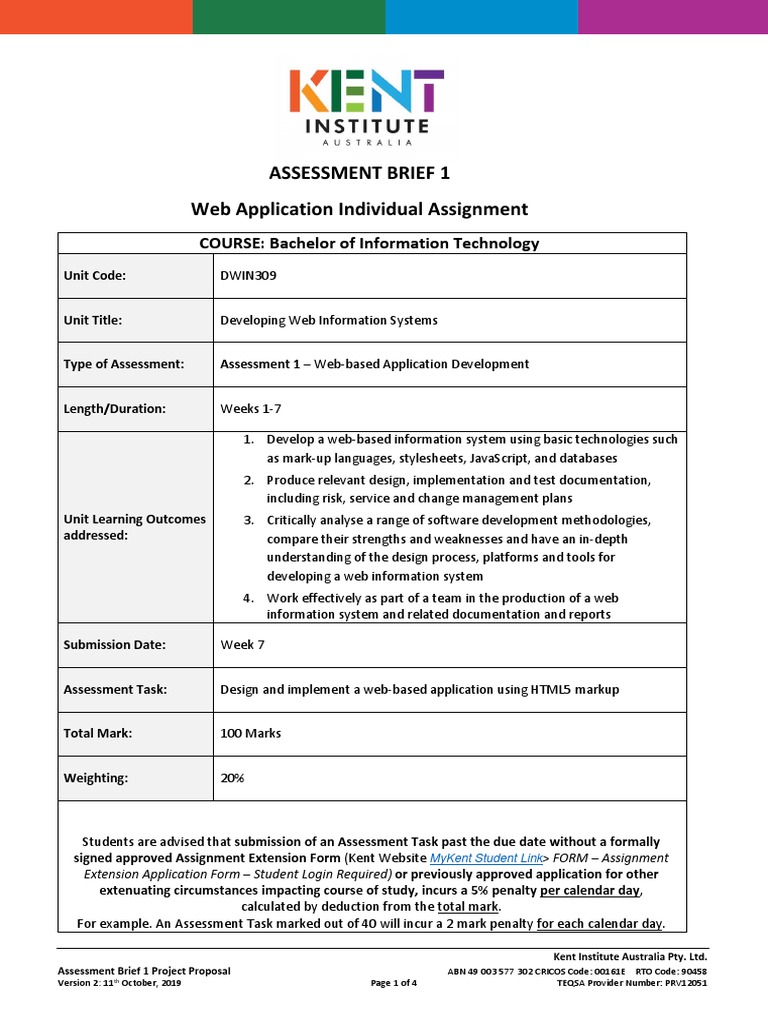 Assessment Brief 1 Web Application Individual Assignment: COURSE: Bachelor of Information ...