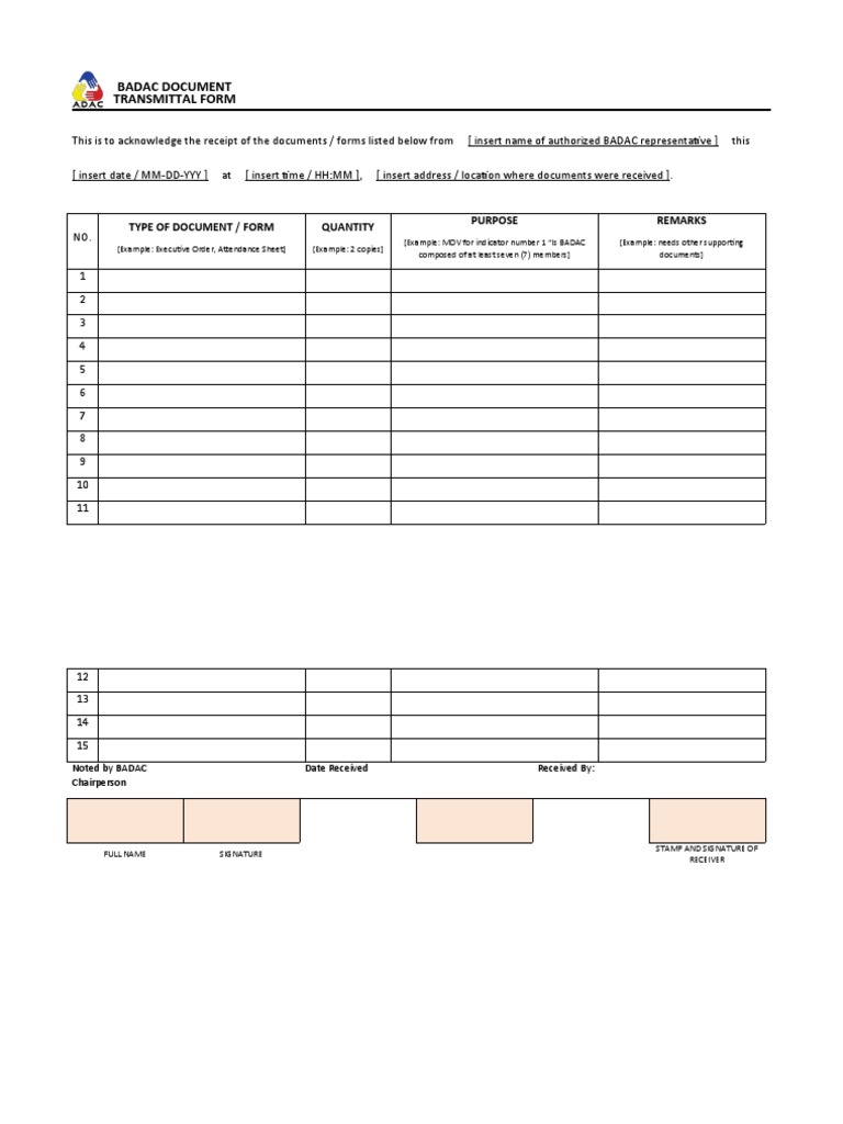 BADAC FORM Document Transmittal Form | PDF