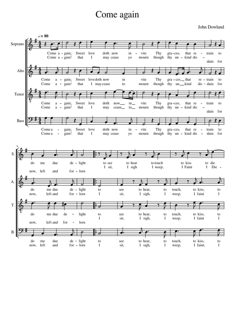 Come Again | PDF | Choral Music | Vocal Music