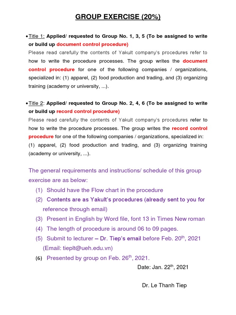 Group Excercise - Build Up The Procedure in Enterprise UEH | PDF