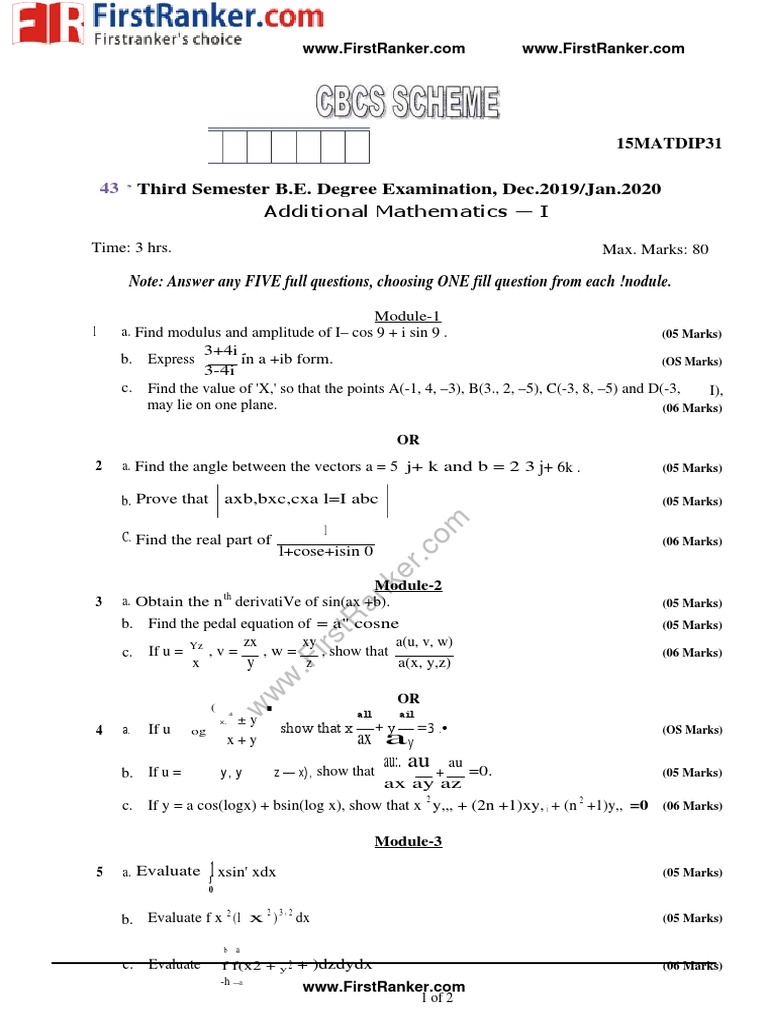 15MATDIP31: Additional Mathematics - I | PDF | Differential Geometry ...