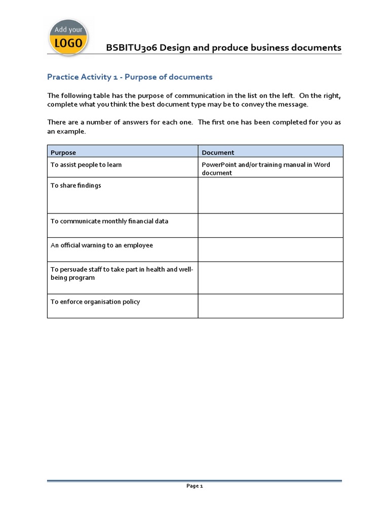 Practice Activity 1 Purpose of Documents | PDF