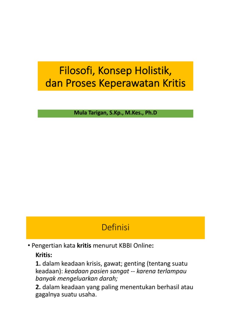 Filosofi, Konsep Holistik, Dan Proses Keperawatan Kritis | PDF