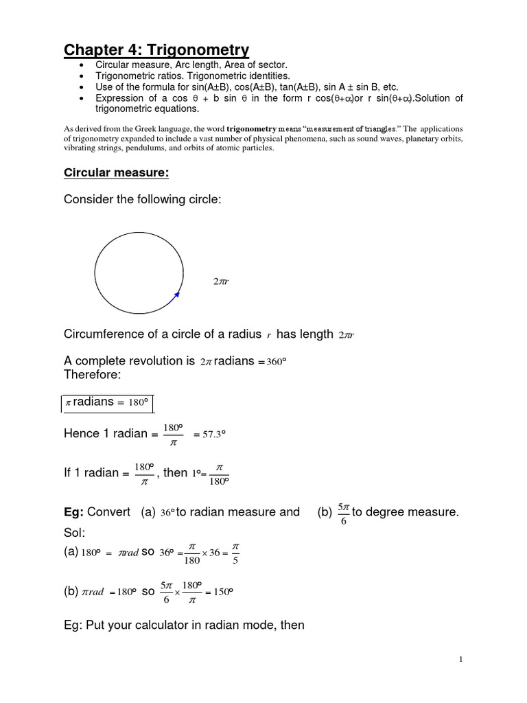Chapter 4: Trigonometry: Circular Measure | Download Free PDF ...