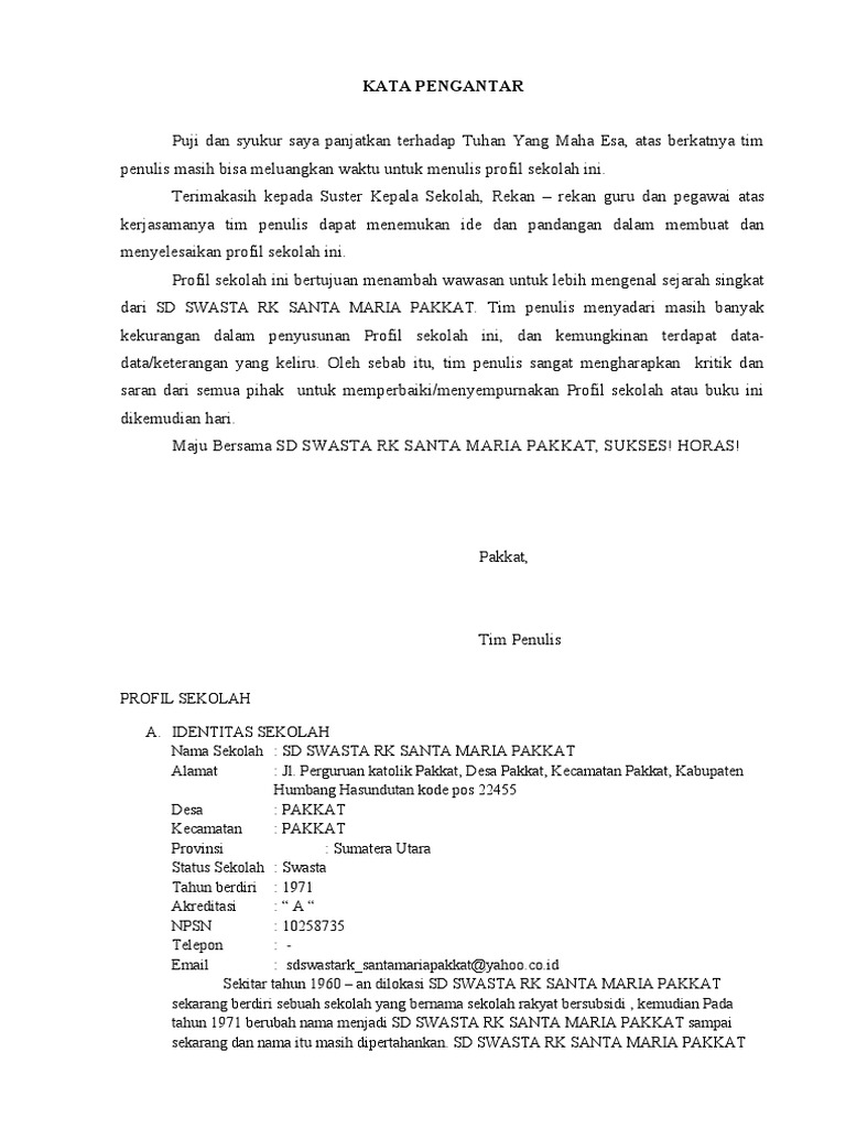 Profil Sekolah SD Swasta RK Santa Maria Pakkat | PDF