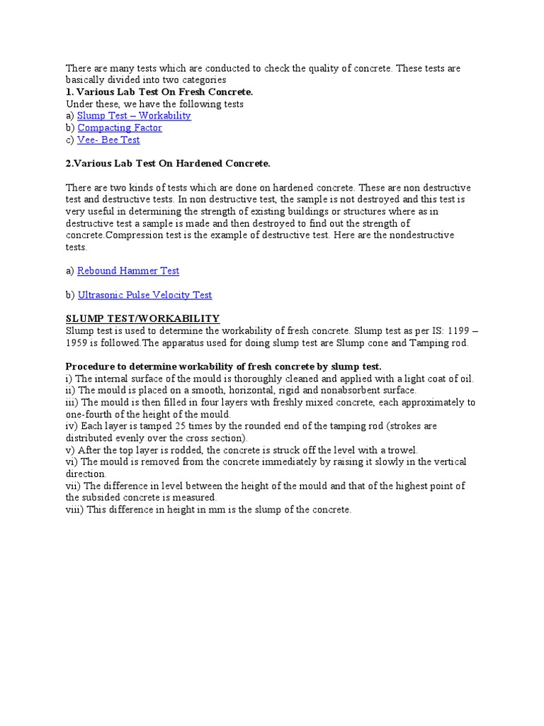 Tests on Concrete: A Comprehensive Overview of Laboratory Tests on ...