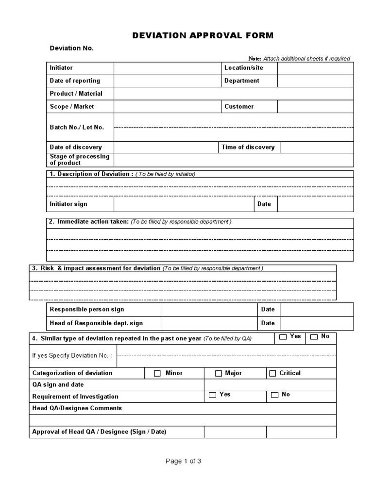Deviation Approval Form | PDF | Business