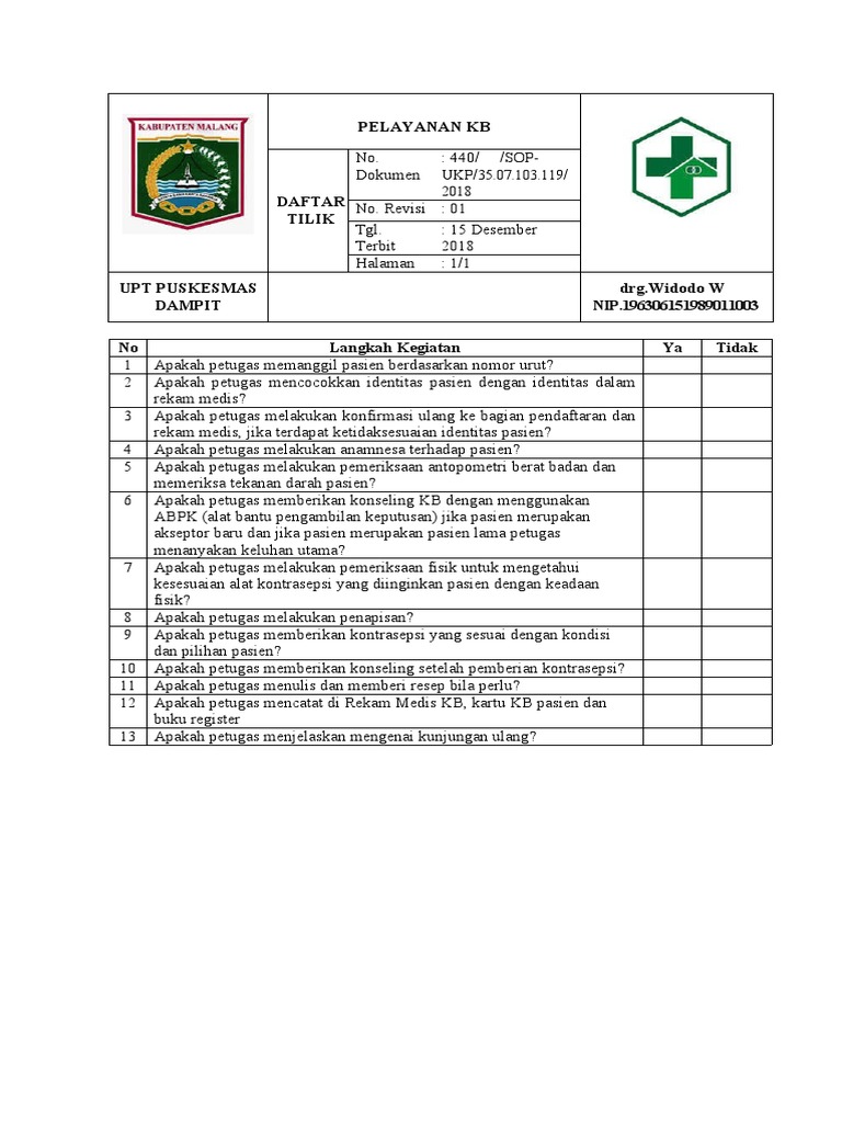 DAFTAR TILIK Pelayanan KB | PDF