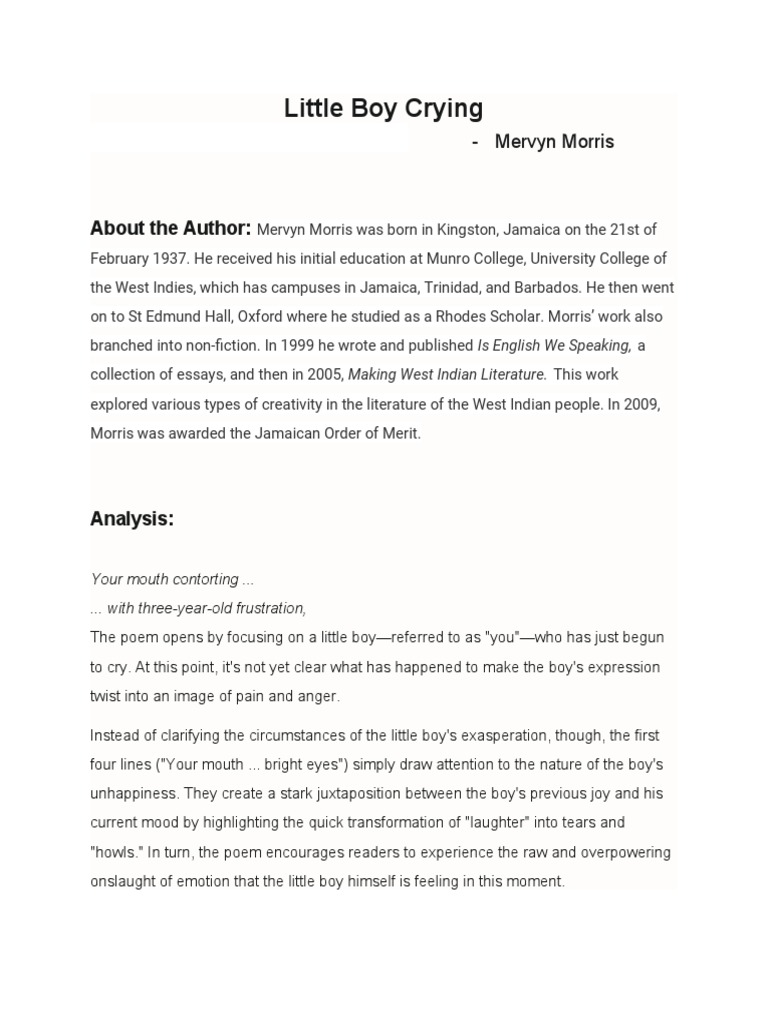 Analysis of "Little Boy Crying" Poem | PDF | Emotions | Psychological ...