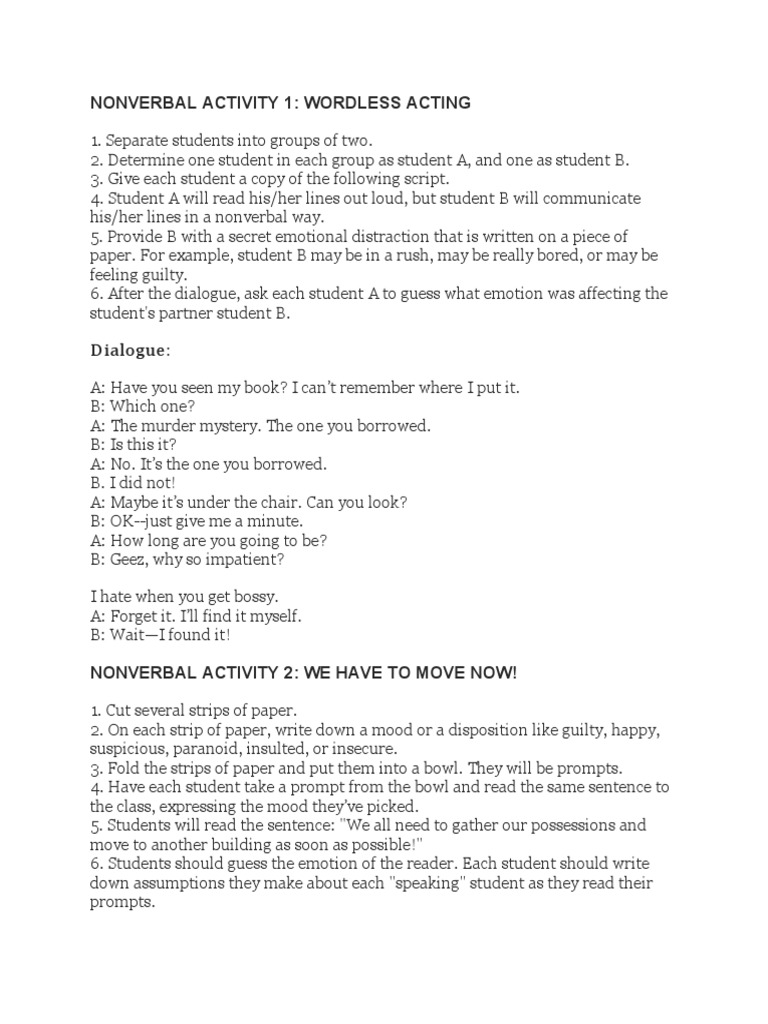 Activities For Non-Verbal | PDF | Nonverbal Communication