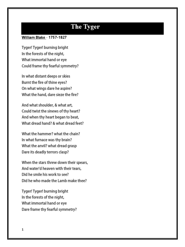 The Tyger: William Blake 1757-1827 | PDF | William Blake | Poetry