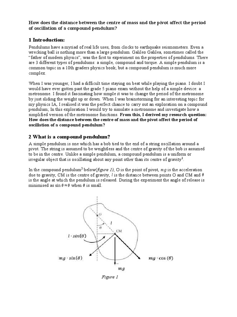 The Effect of Pivot Distance on the Period of a Compound Pendulum: An ...