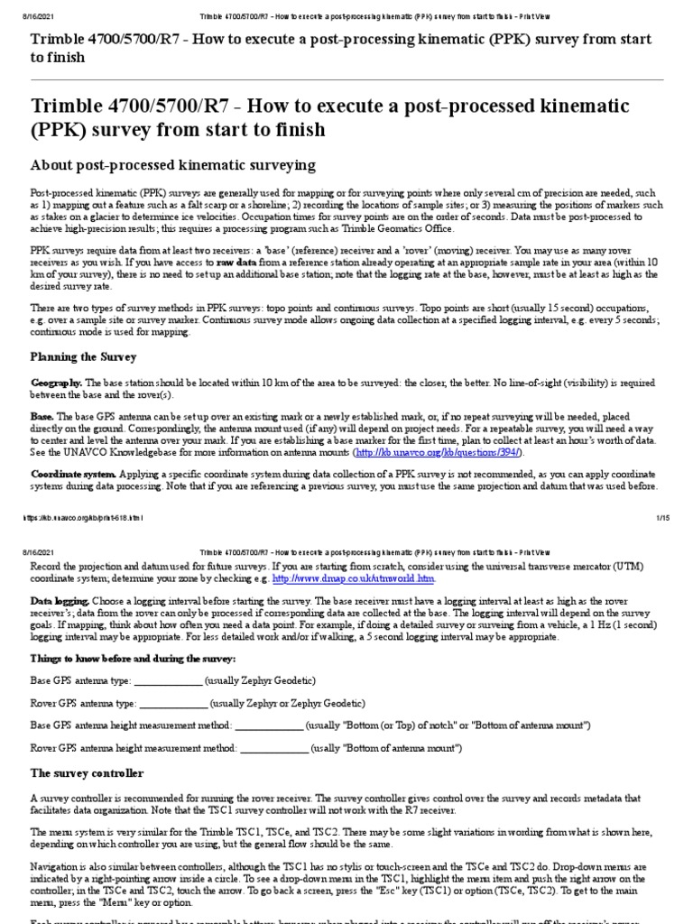 Trimble 4700 - 5700 - R7 - How To Execute A Post-Processing Kinematic (PPK) Survey From Start To ...