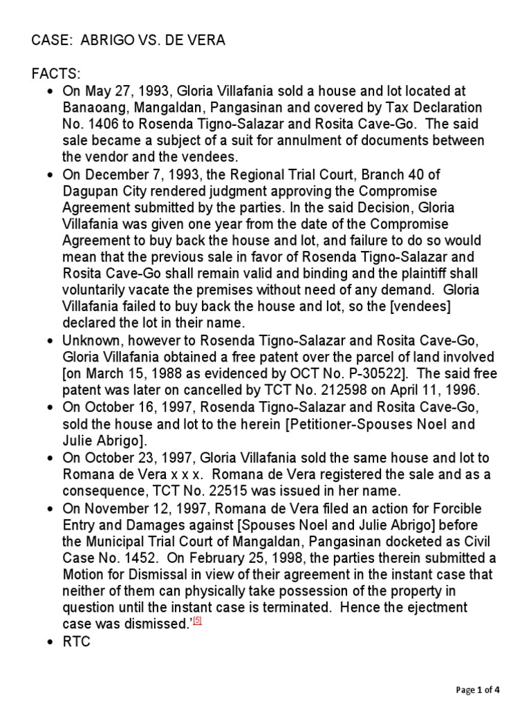 Abrigo vs. de Vera Digest | PDF | Title (Property) | Lawsuit