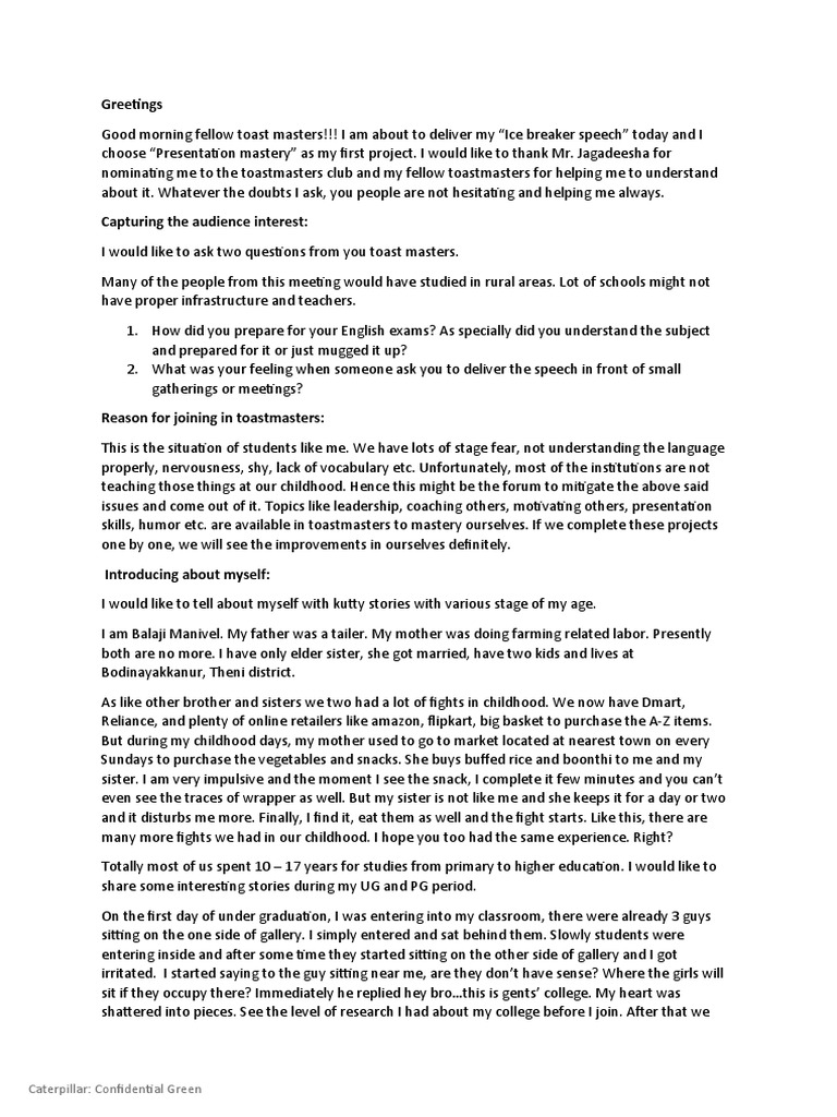 Ice Breaker Speech - Presentation Mastery | PDF